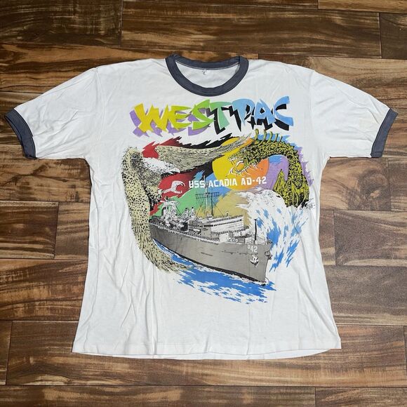 Unknown | Shirts | Vintage Uss Acadia Ad42 Westpac Navy Military West ...